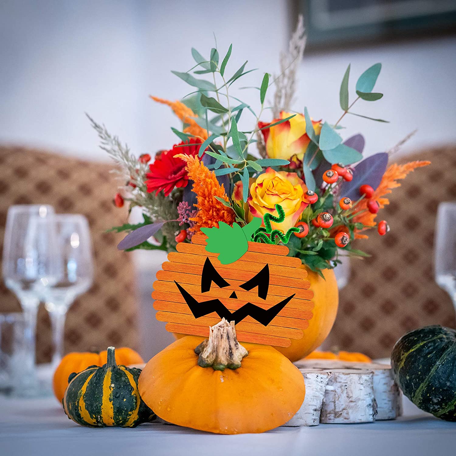 Winlyn 24 Sets Fall Pumpkin Squash Gourd with Smile Jack-O'-Lantern ...