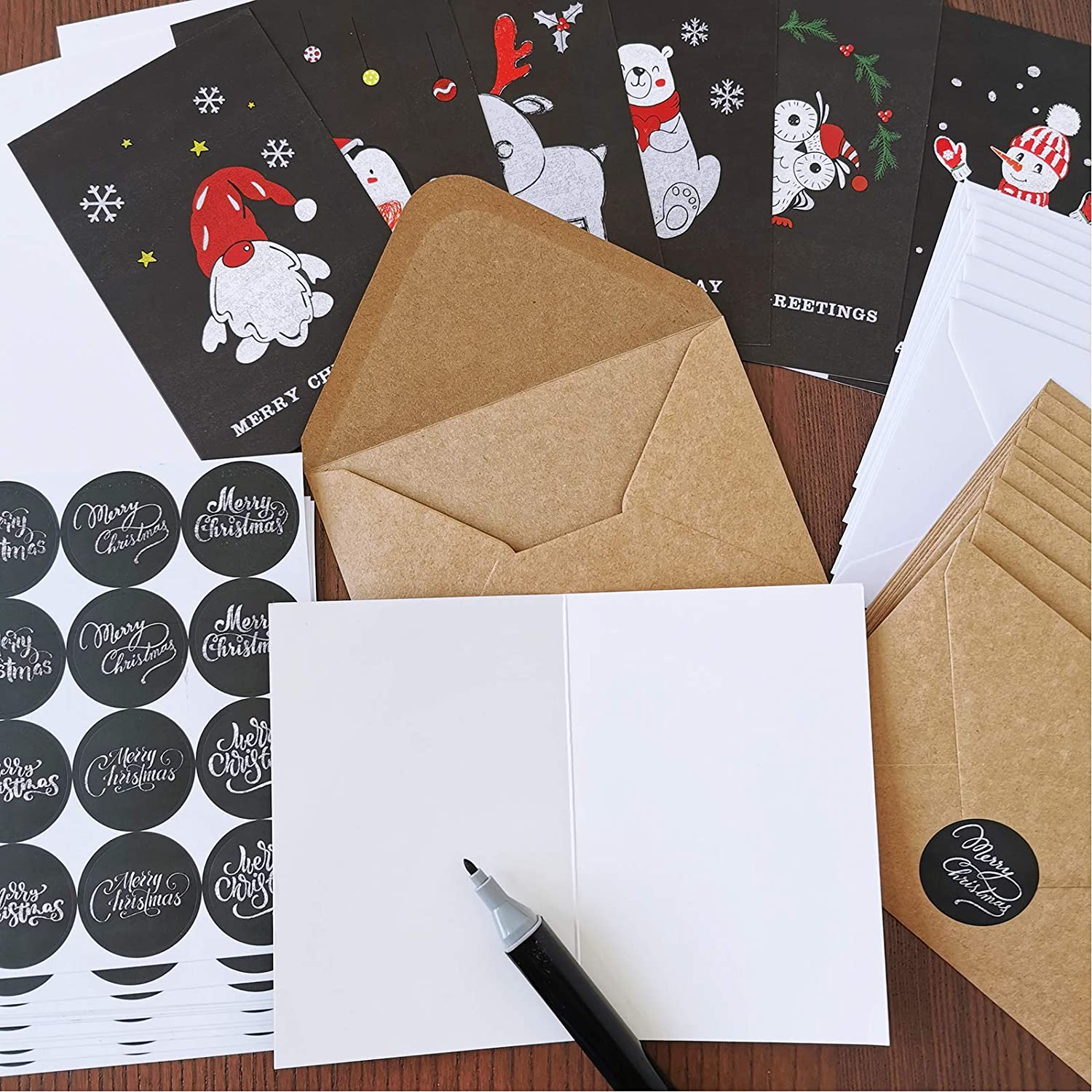 150 Sets Christmas Cards with Envelopes Stickers Assortment Bulk 6 ...