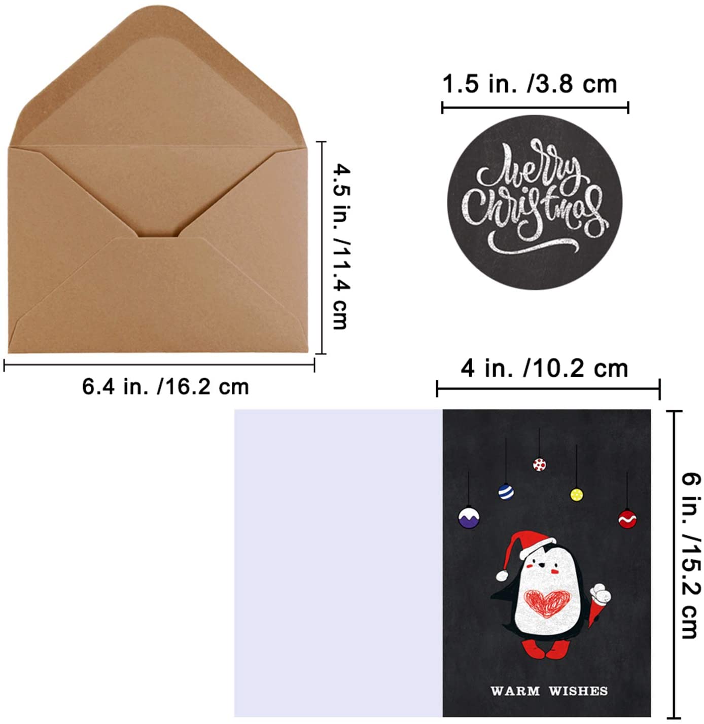150 Sets Christmas Cards with Envelopes Stickers Assortment Bulk 6 ...