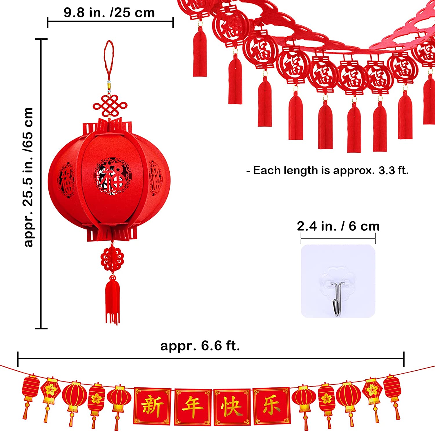 Winlyn 7 Set Chinese New Year Party Decorations Chinese Red Lanterns ...