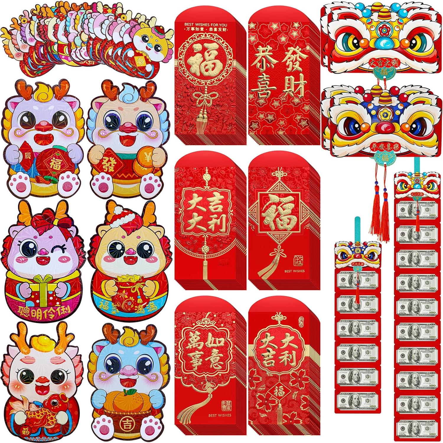Winlyn 88 Pcs 32 Designs Chinese New Year Red Envelopes Bulk Lucky ...