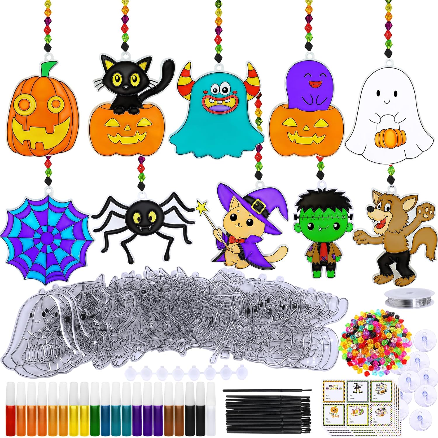 Winlyn 30 Sets Halloween Suncatchers Ornaments Decorations DIY Window ...