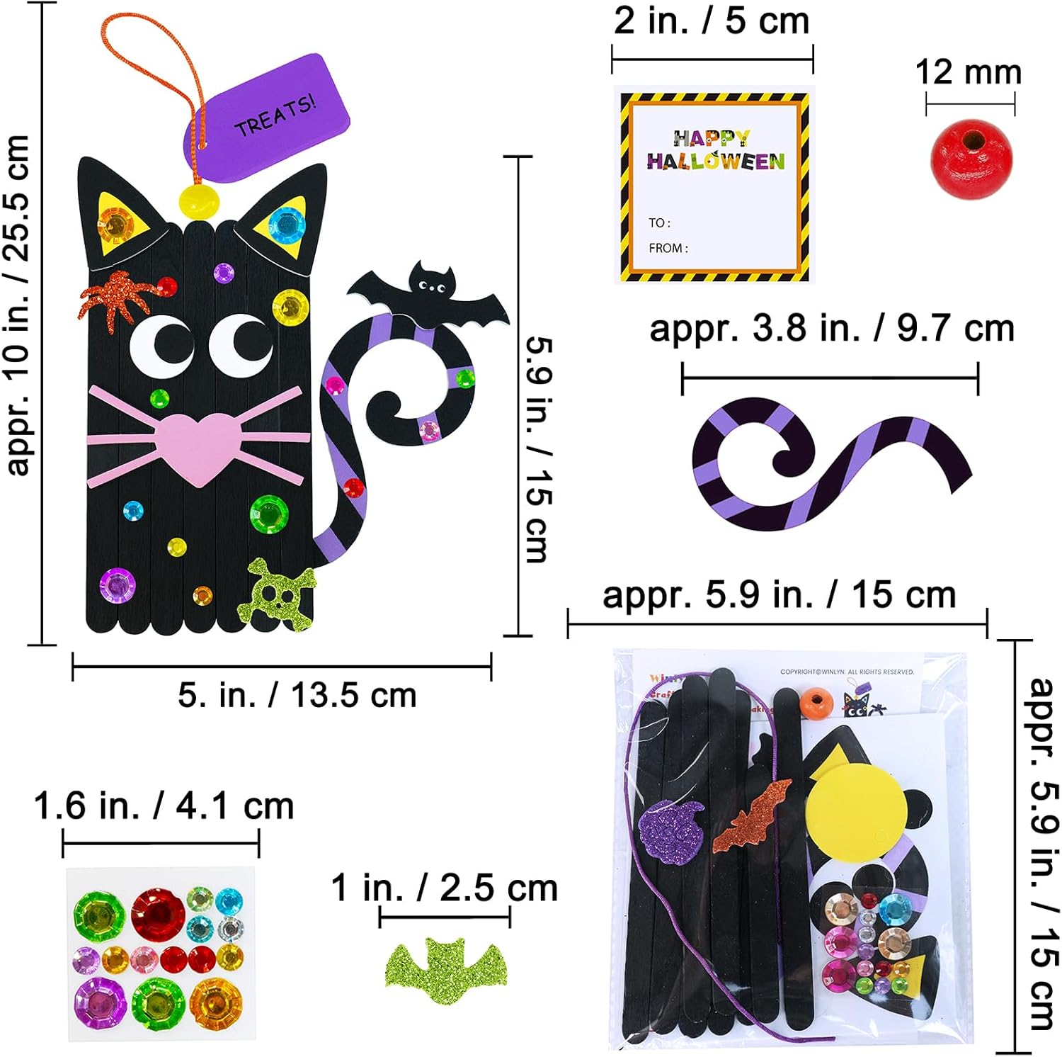 Winlyn 24 Sets Halloween Crafts Kits Fall Crafts DIY Craft Stick ...